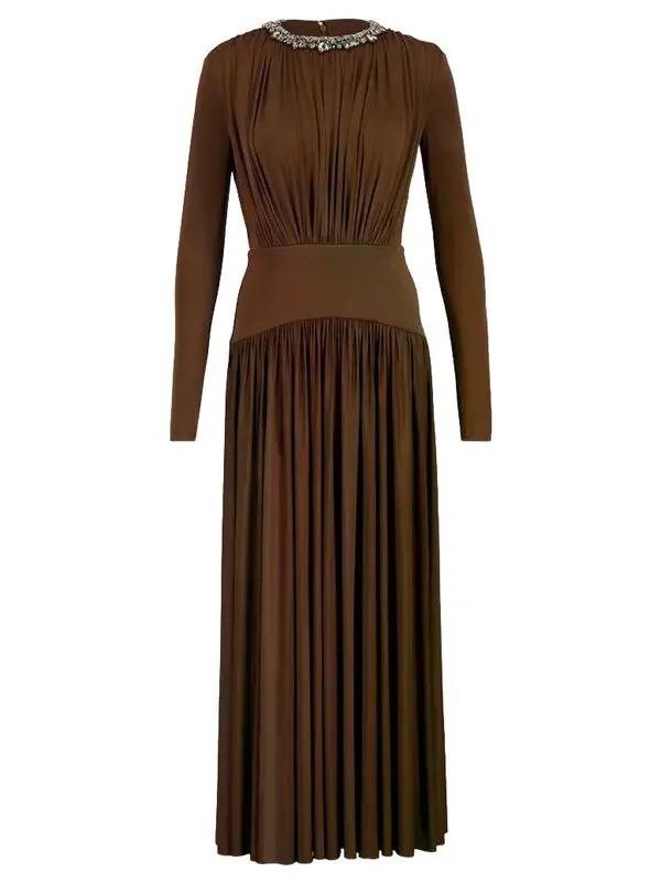 Roland Mouret Crystal-embellished Gathered Dress - Brown