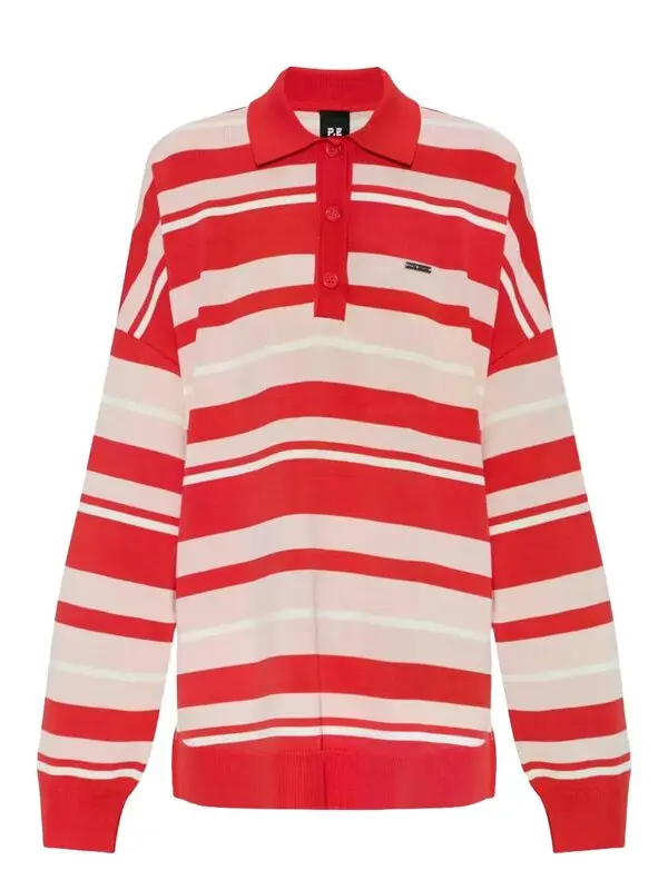 P.E Nation Strata Rugby Striped Long-sleeve Polo Shirt - Red