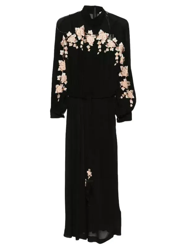 Zimmermann Floral-embroidered Belted Maxi Dress - Black