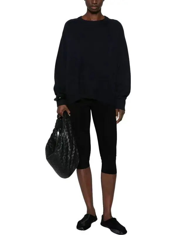 Soft Goat Ribbed-trim Raglan-sleeve Sweater - Blue