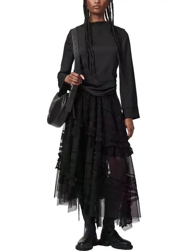 ALLSAINTS Vashtie Lace Midi Skirt - Black