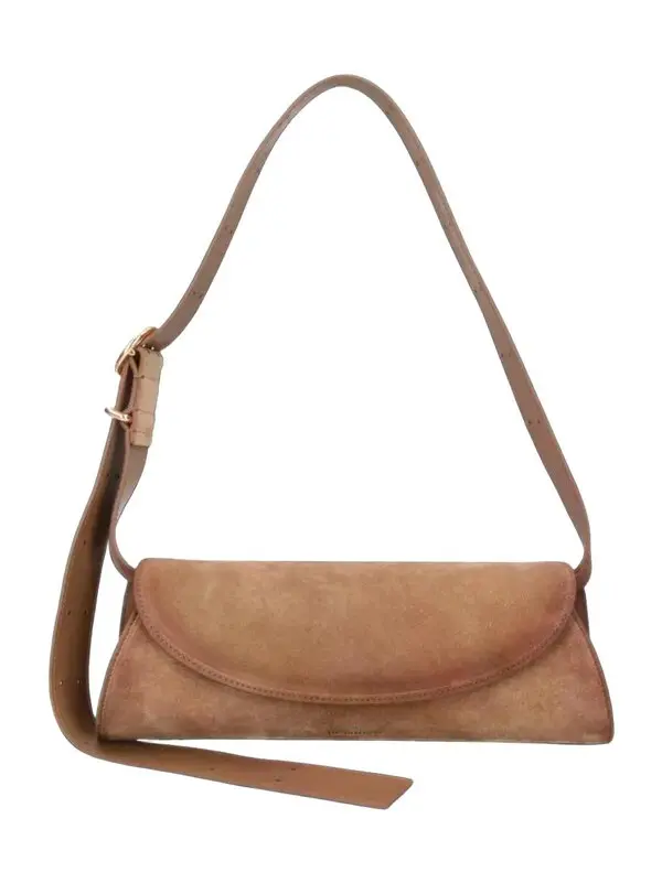 JIL SANDER Cannolo Small Leather And Suede Handbag With Adjustable Strap And Embossed Logo - Brown