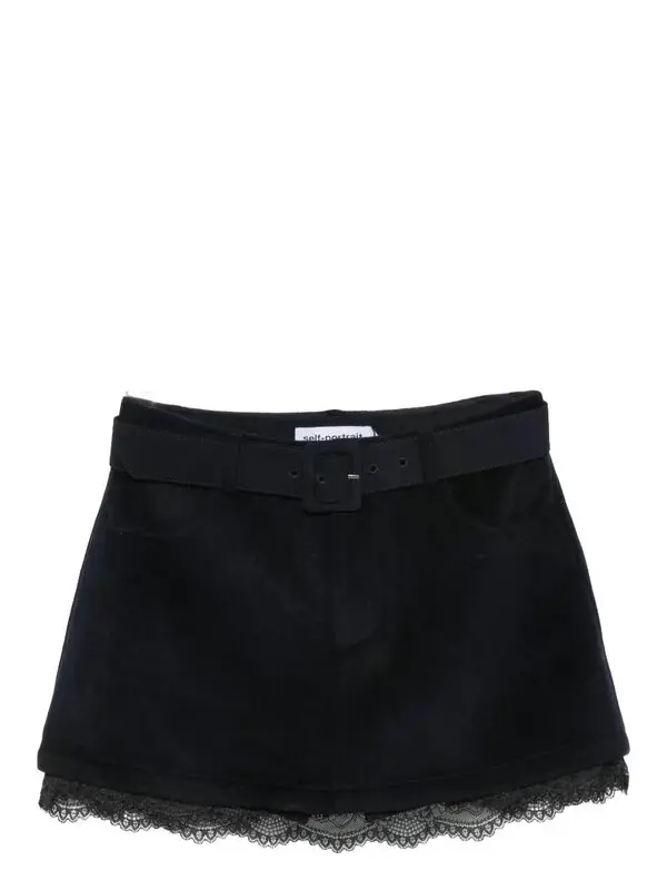 SELF-PORTRAIT Belted Lace-trim Shorts - Blue