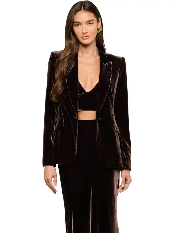 L'Agence Chamberlain Velvet Blazer - Dark Java