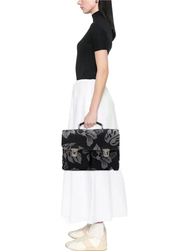Prada 2010-2026 Canvas Floral Print Business Bag - Grey