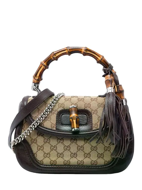 Gucci 2016-2026 Medium Gg Canvas New Bamboo Top Handle Bag Satchel - Neutrals