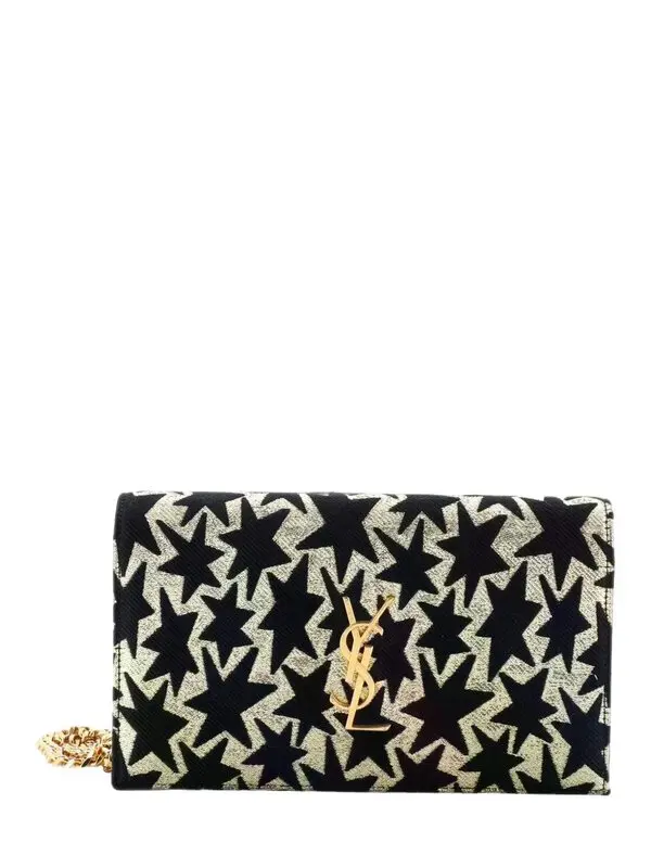 Saint Laurent Classic Monogram Wallet On Chain Woven Fabric Shoulder Bag - Black