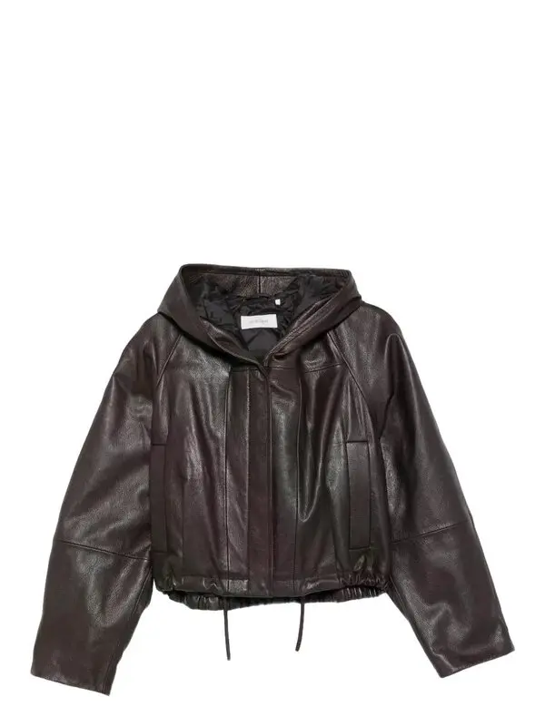 Sportmax Hooded Leather Jacket - Brown