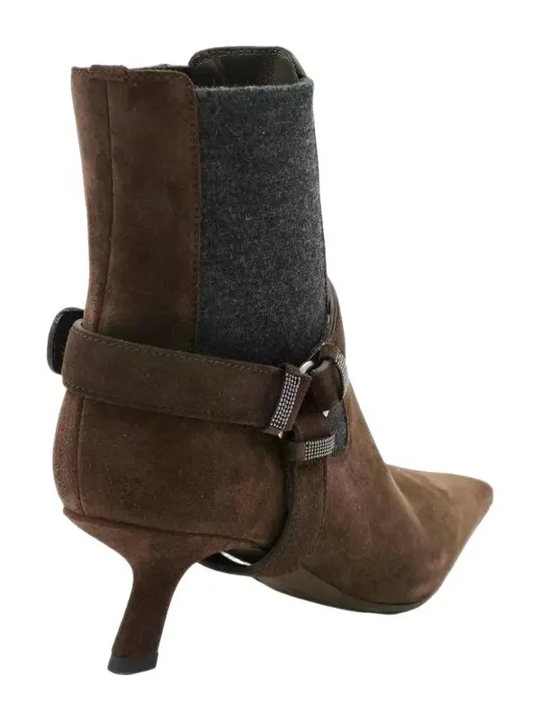 Brunello Cucinelli Monili-embellished Suede Ankle Boots - Brown
