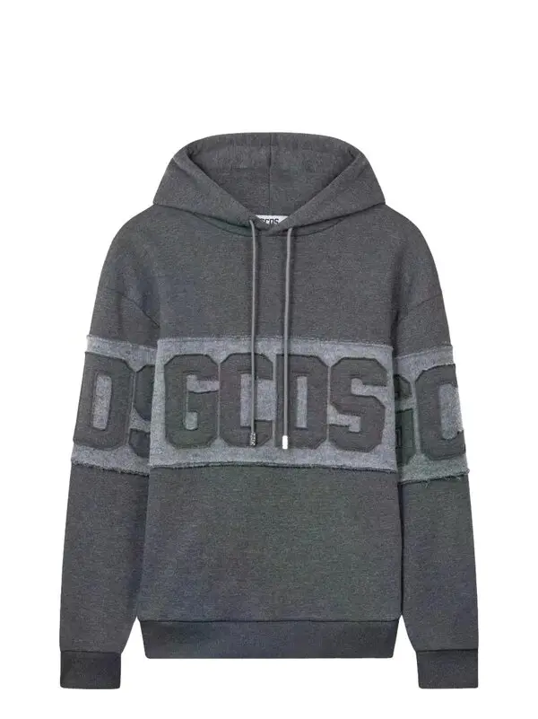 Gcds Logo-patch Drawstring Hoodie - Grey