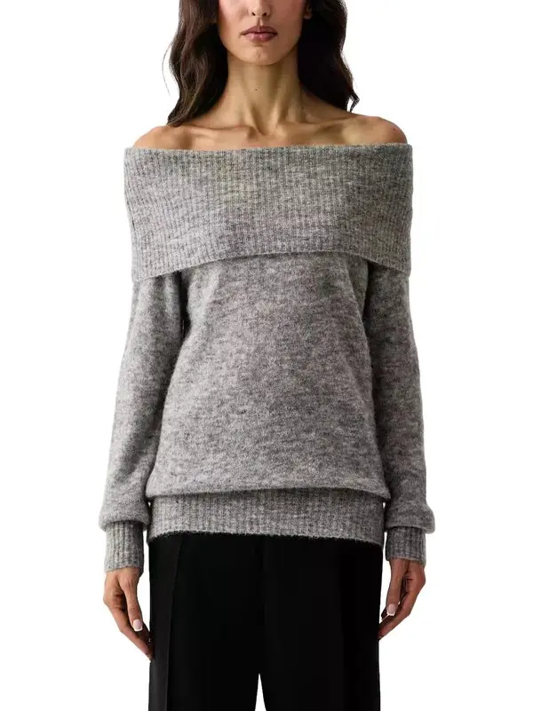 MOS MOSH Mape Off-shoulder Ribbed-knit Sweater - Grey