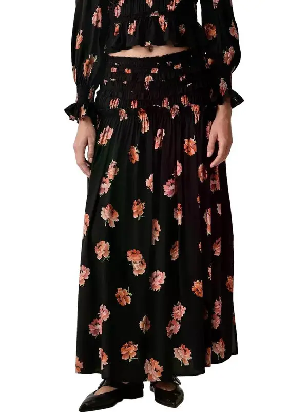 ALLSAINTS Lauren Floral-print Ruffled Midi Skirt - Black