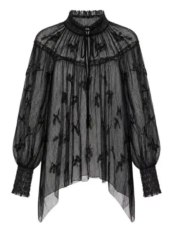 Elisabetta Franchi Lace-overlay Tie-neck Blouse - Black