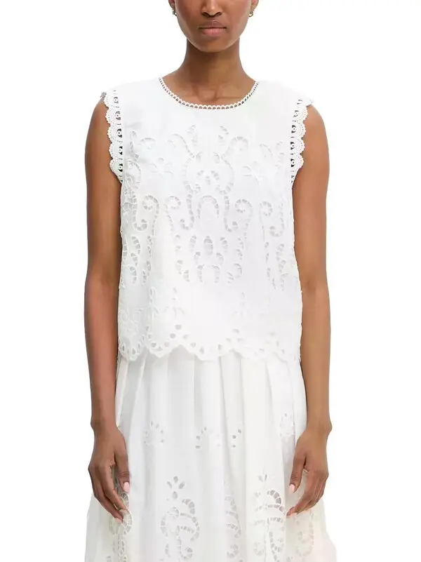 MORGAN Broderie-anglaise Scallop-edge Blouse - White