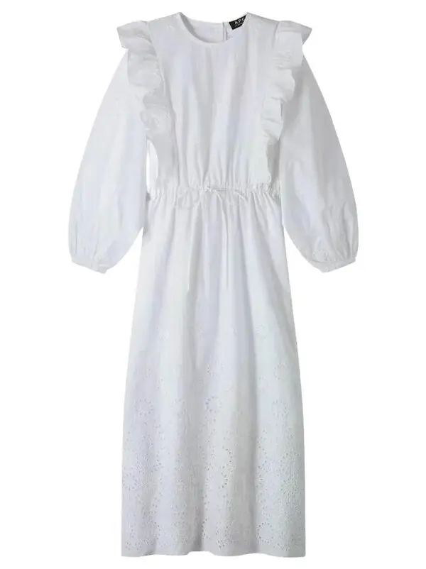 A.p.c. Ruffled Broderie-anglaise Midi Dress - White