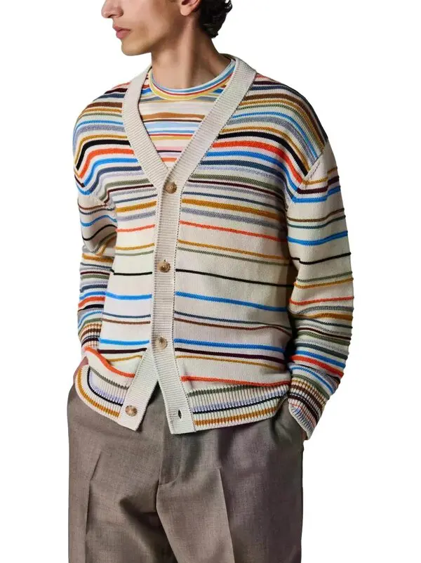 Paul Smith Cairo Stripe Cotton-blend Cardigan - Neutrals