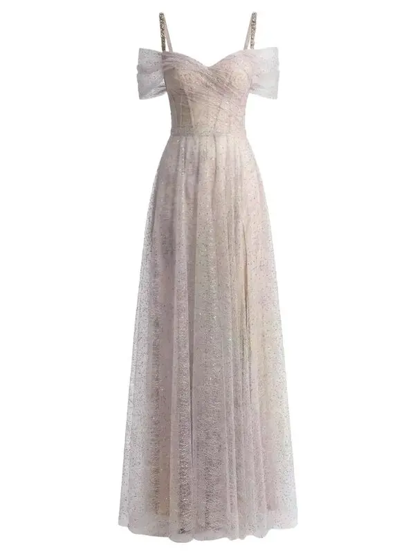 GEMY MAALOUF Embellished Off-shoulder Flared Maxi Dress - Pink