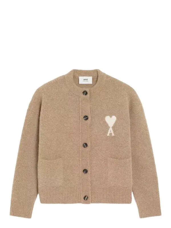 AMI Paris De Coeur Knitted Cardigan - Neutrals