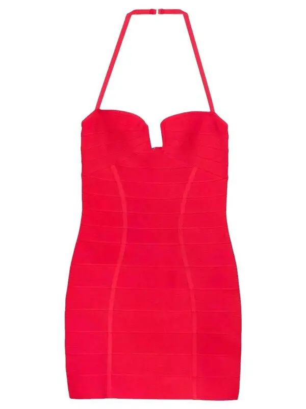 Herve Leger Holly Bandage Halterneck Mini Dress - Red