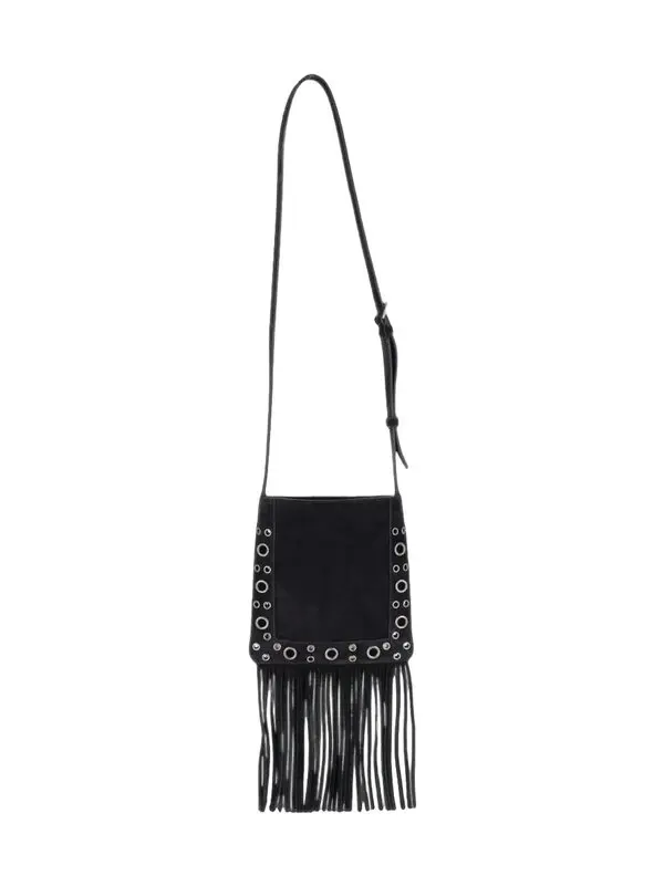 Valentino Garavani Nellcôte Small Shoulder Bag In Suede With Fringes - Black