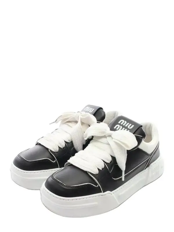 Miu Miu 2010s Logo Leather Sneakers - Black