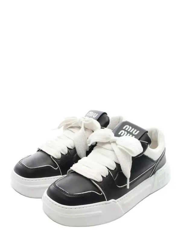 Miu Miu 2010s Logo Leather Sneakers - Black