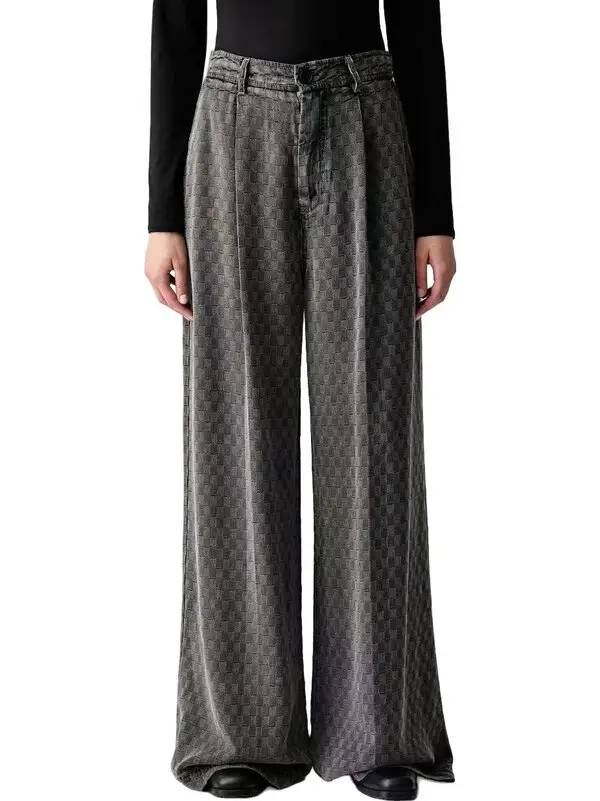 Munthe Ronan Check-pattern Wide-leg Jeans - Grey