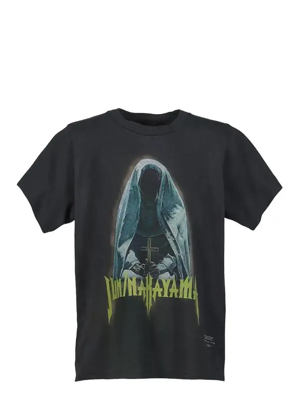 JUN/NAKAYAMA Nun Graphic-print Washed-effect T-shirt - Black