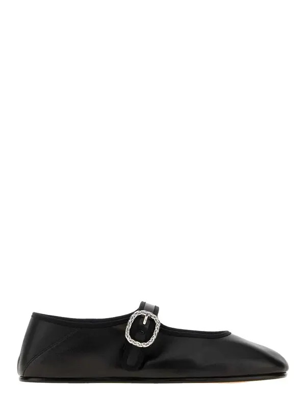 Bottega Veneta Mary Jane Smooth Leather Ballet Flats With Adjustable Strap - Black