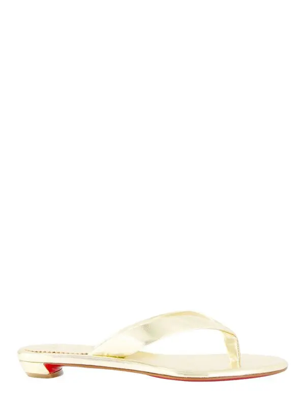CHRISTIAN LOUBOUTIN Miss Z Laminated Leather Thong Sandals With A Low Heel - Gold