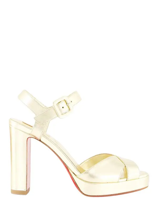 CHRISTIAN LOUBOUTIN Cora Laminated Leather Platform Sandals With A Block Heel - Gold