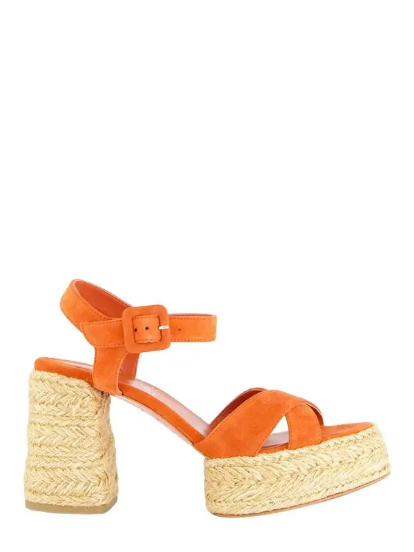 CHRISTIAN LOUBOUTIN Calakala Suede Platform Sandals With A Jute Midsole - Orange