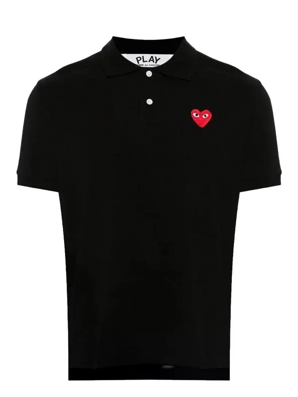 Comme Des Garçons Play Heart-patch Polo Shirt - Black
