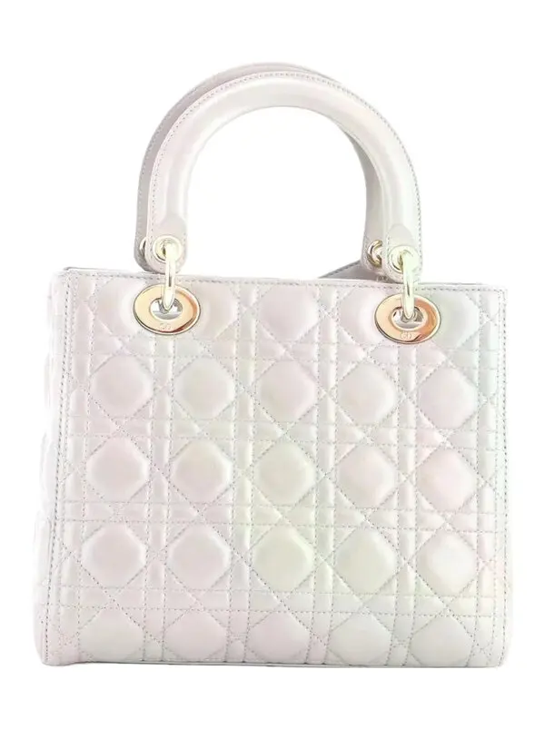 Dior Lady Bag Cannage Quilt Metallic Leather Medium Satchel - Grey