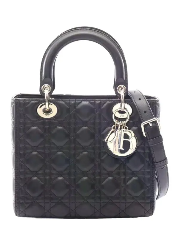 Dior 2000-2026 Medium Lambskin Cannage Lady Satchel - Black