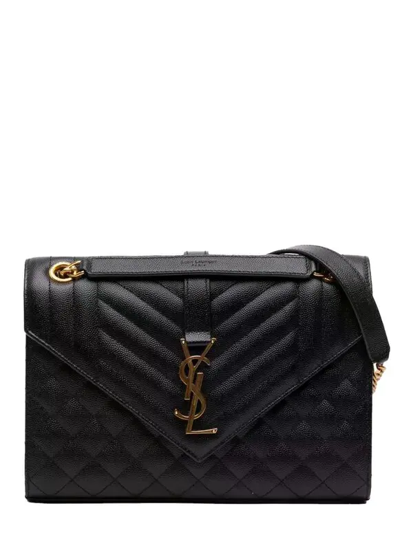 Saint Laurent 2025 Medium Grain De Poudre Triquilt Monogram Envelope Bag Shoulder Bag - Black