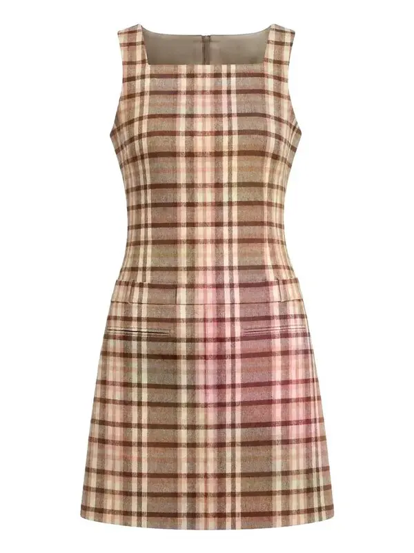 Staud Shea Plaid Mini Dress - Brown
