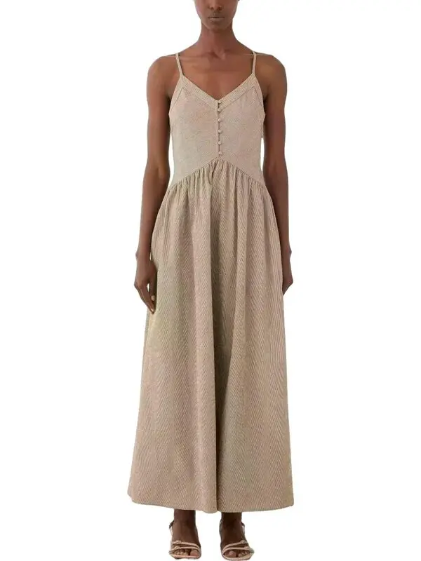 ELEH Button-up Flared Maxi Dress - Brown