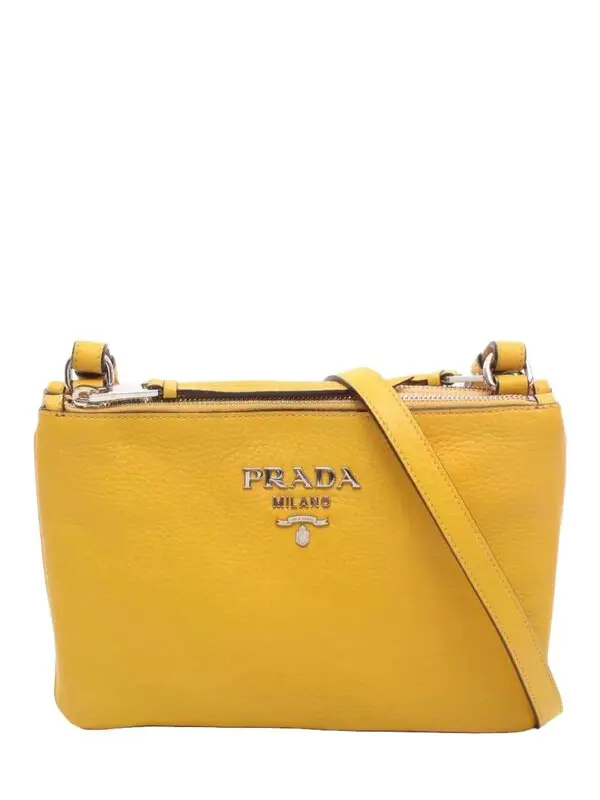 Prada 2010s Metal-logo Shoulder Bag - Yellow