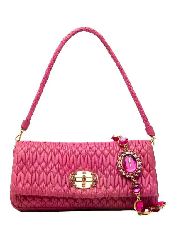 Miu Miu 2010-2026 Matelasse Nappa Crystal Chain Satchel - Pink