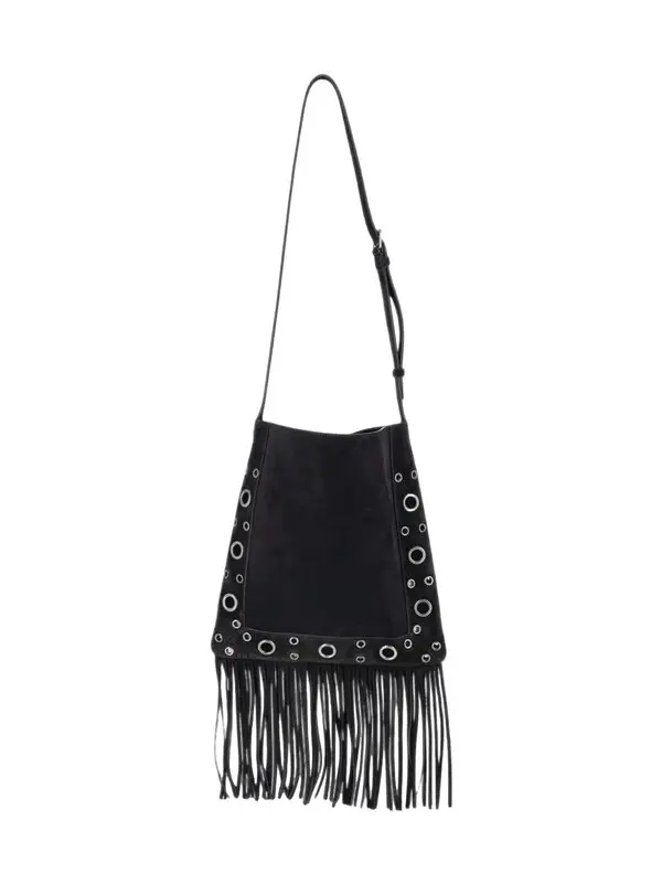 Valentino Garavani Medium Nellcôte Fringed Studded Leather Shoulder Bag - Black