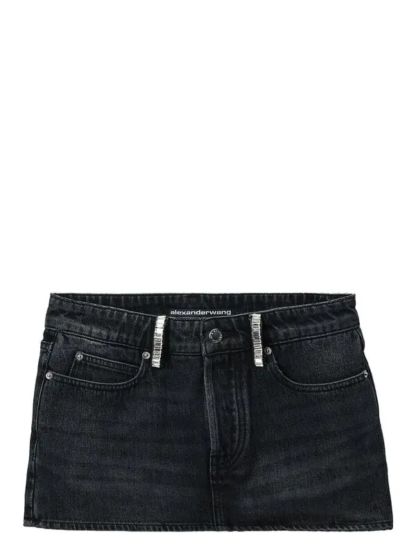 Alexander Wang Crystal Hotfix Belt Loop Denim Mini Skort - Grey Aged