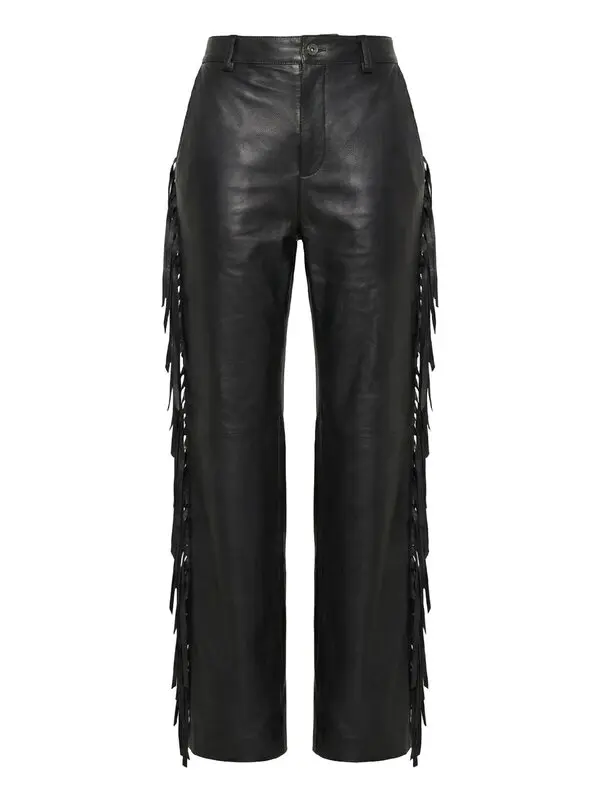 ANNA GATTO Fringed Leather Pants - Black