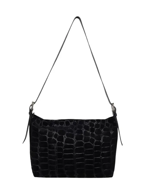 JUAN-JO Croc-embossed Suede Large Crossbody Bag - Black