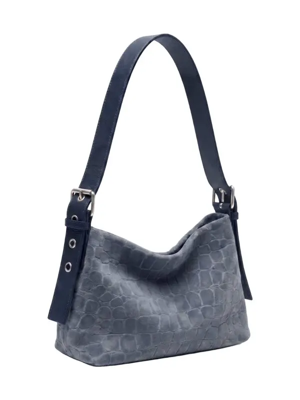 JUAN-JO Croc-embossed Suede Large Crossbody Bag - Blue