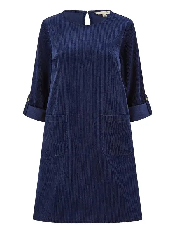 YUMI Navy Cord Tunic Dress With Sleeves And Pockets - Blue