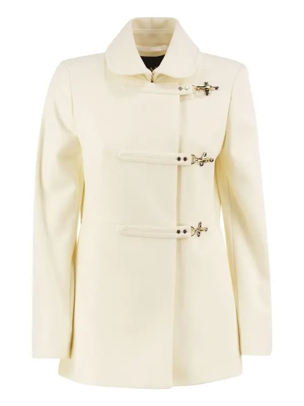 FAY Wool-blend Short Coat With 3 Ganci - White