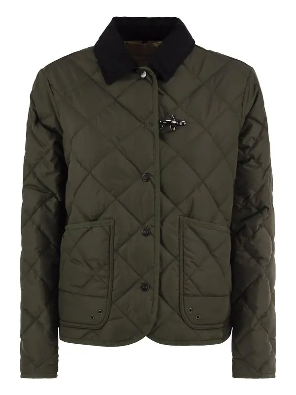FAY Quilted Jacket With Corduroy Collar And Hook - Multicolor