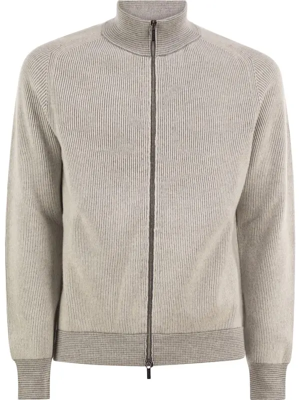 Peserico Ribbed Virgin Wool And Cashmere Zip Cardigan - Multicolor