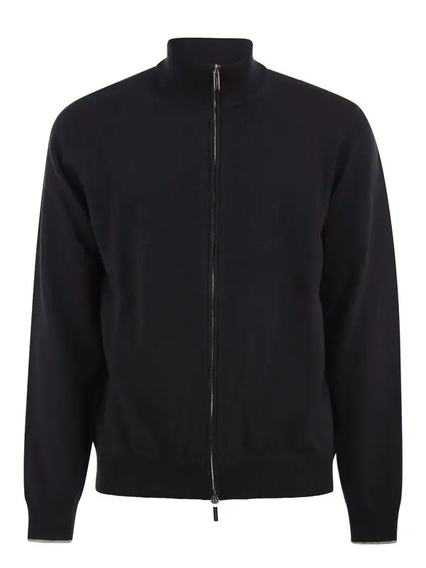 Peserico Virgin Wool And Cashmere Zip Cardigan - Blue